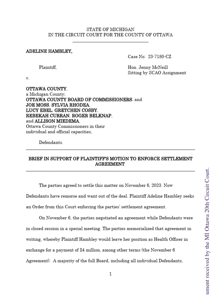Motion to Enforce Settlement Agreement | PDF | Lawsuit | Settlement ...