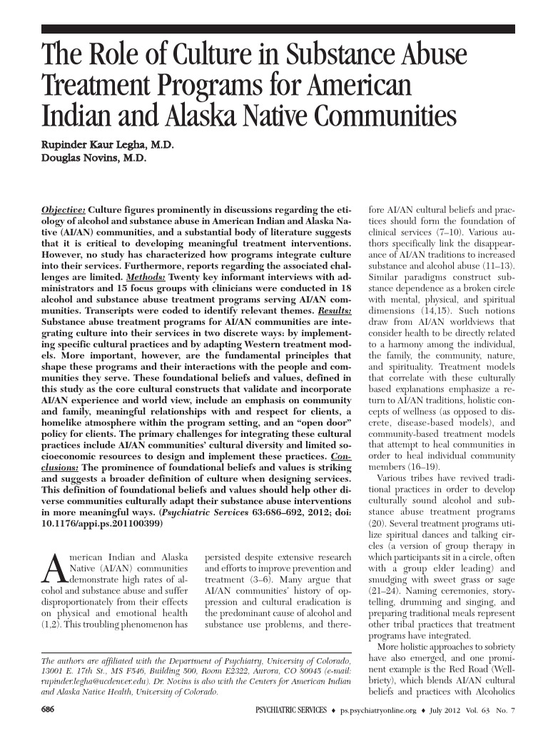The Role of Culture in Substance Abuse Treatment Programs For American ...