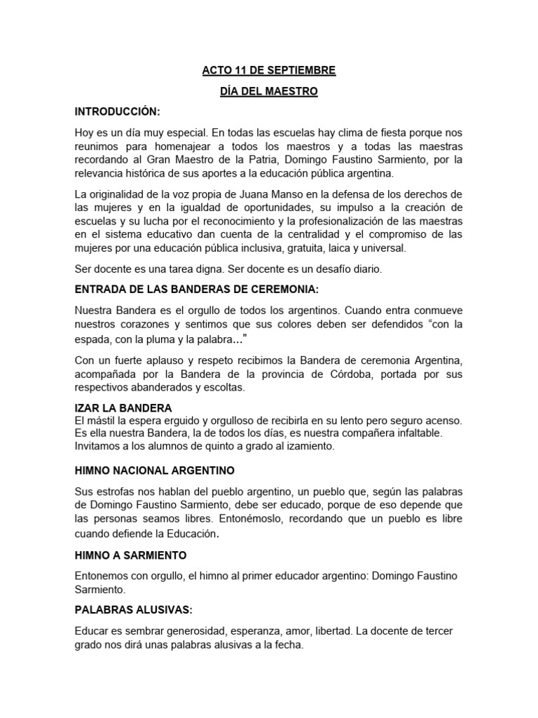 Acto del 11 de Septiembre: Homenaje a Sarmiento | PDF | Enseñando | Bandera
