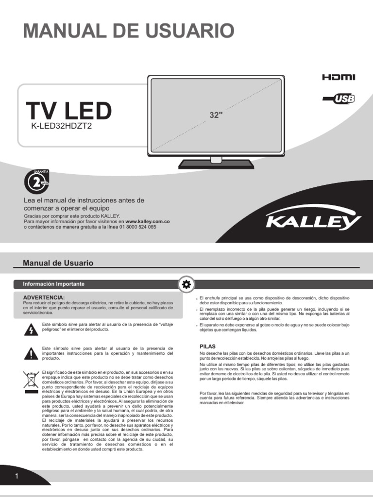 Manual TV Kalley K-LED32HDZT2 | PDF | Hdmi | Televisión