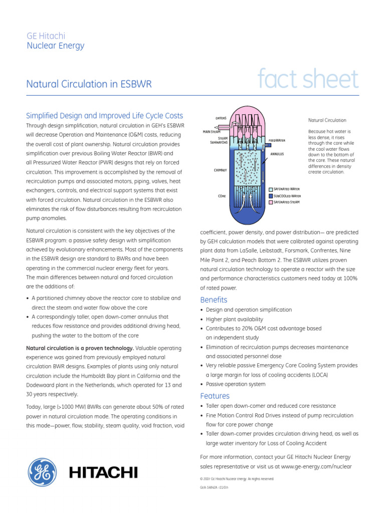 ESBWR Natural Circulation Fact Sheet | PDF | Physical Sciences ...