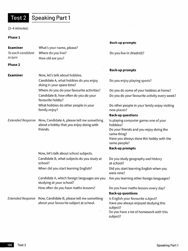 Ket A2 Key For School Trainer 2020 Test 2 Speaking Pdf