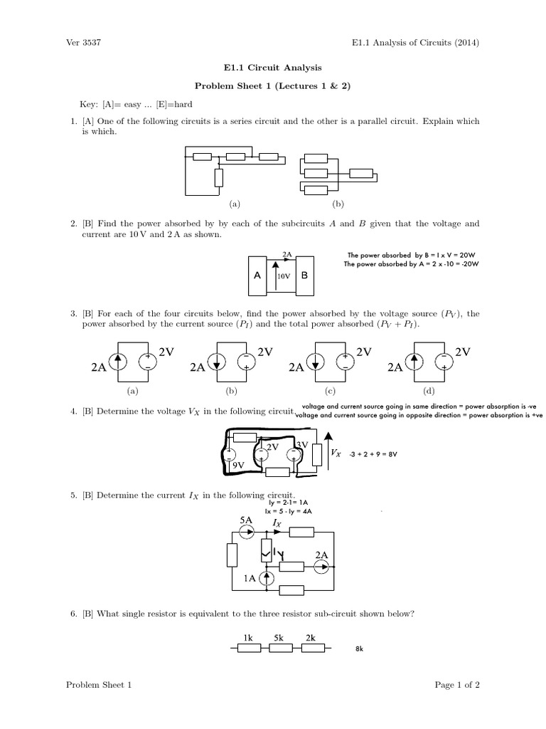 Circuit Analysis Problem Sheet 1 | PDF | Operational Amplifier ...