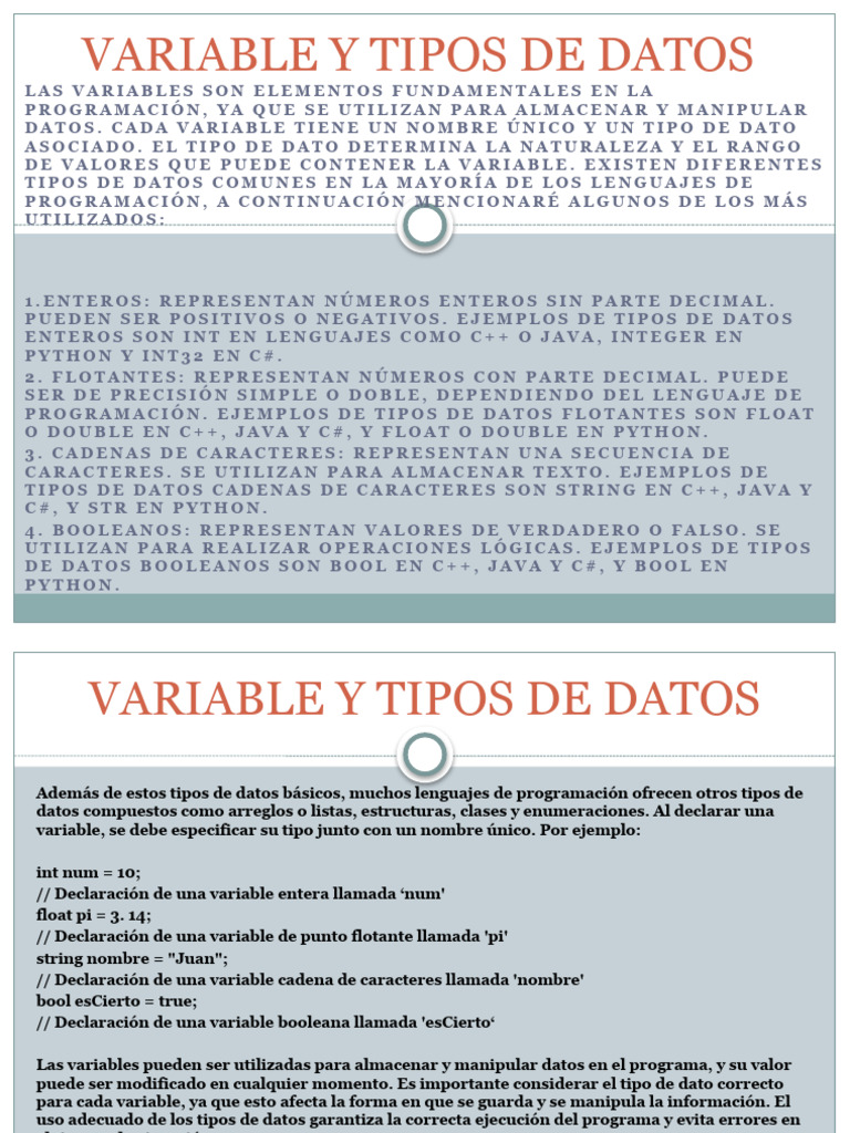 Variable y Tipos de Datos | PDF | C Sharp (lenguaje de programación) | Tipo de datos