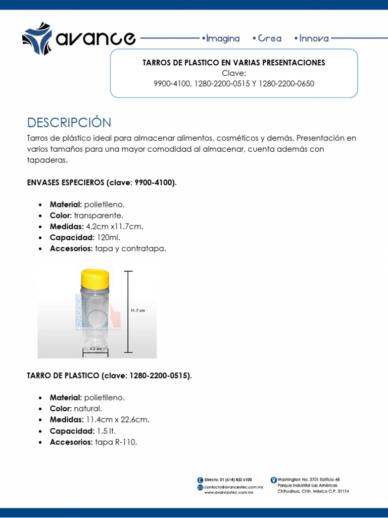 9900 4100 1280 2200 0515 1280 2200 0650 Tarros de Plastico en Varias ...