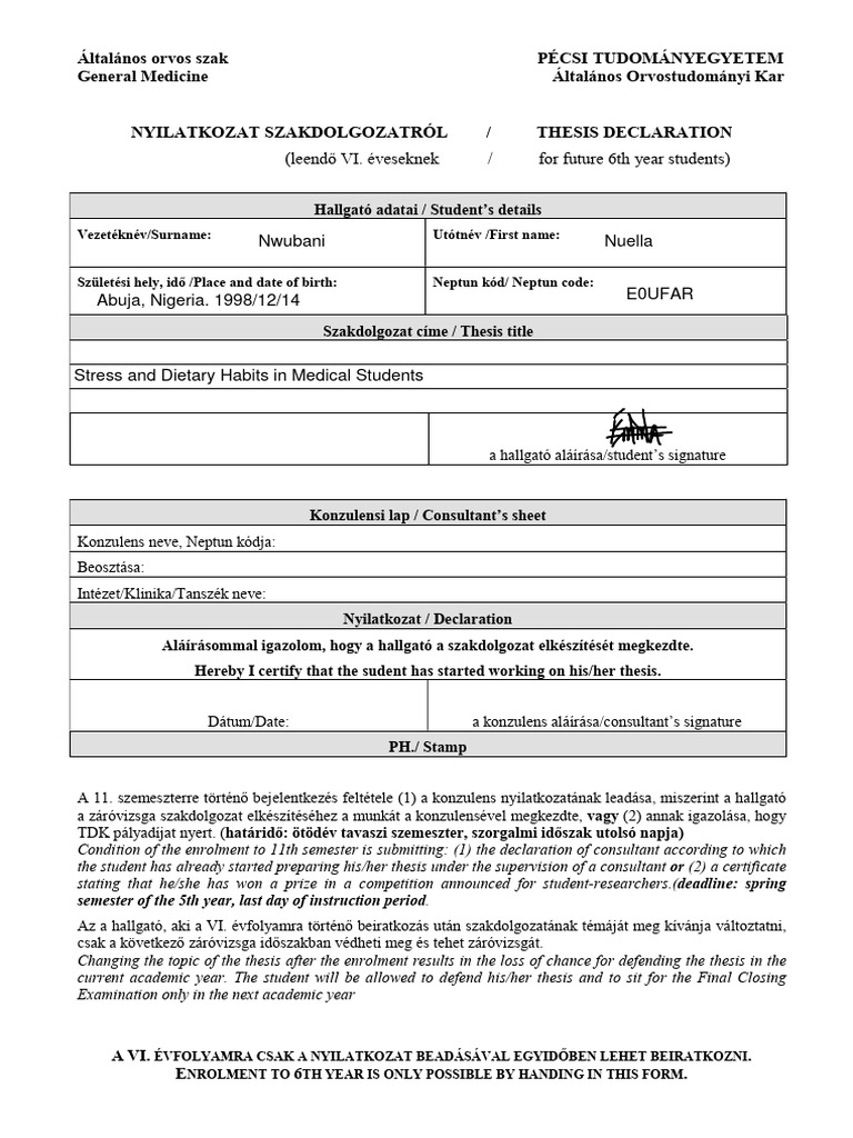 Thesis Declaration Form | PDF