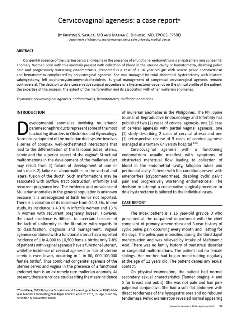 Cervicovaginal Agenesis Case Report Pdf