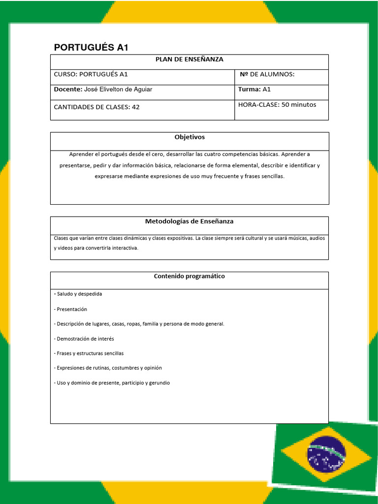 Portugués A1 Plan de Curso | PDF | Verbo | Lingüística