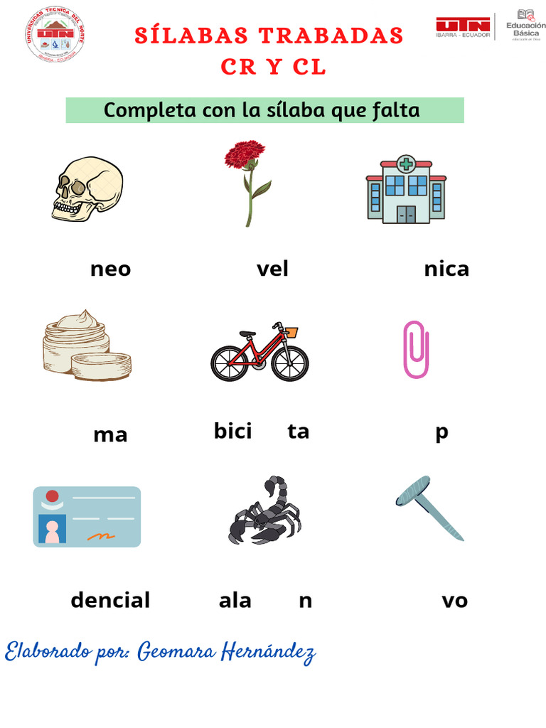 Actividades de Sílabas Trabadas CR/CL | PDF