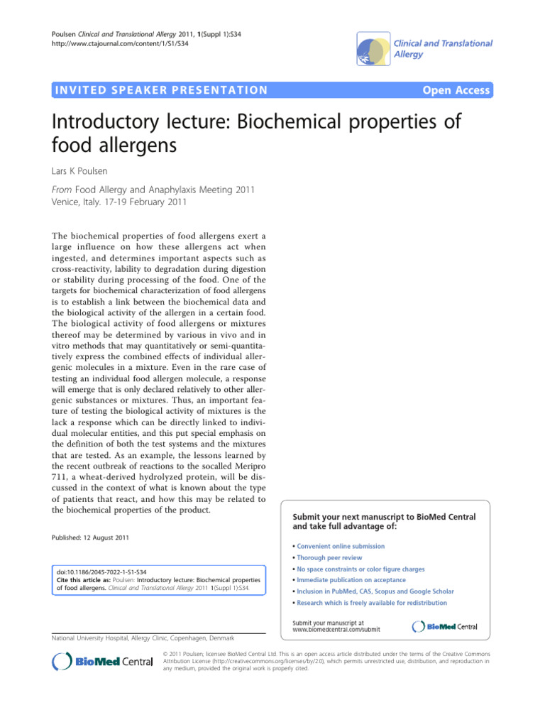 Biochemical Properties of Food Allergens | PDF | Food Allergy | Allergy