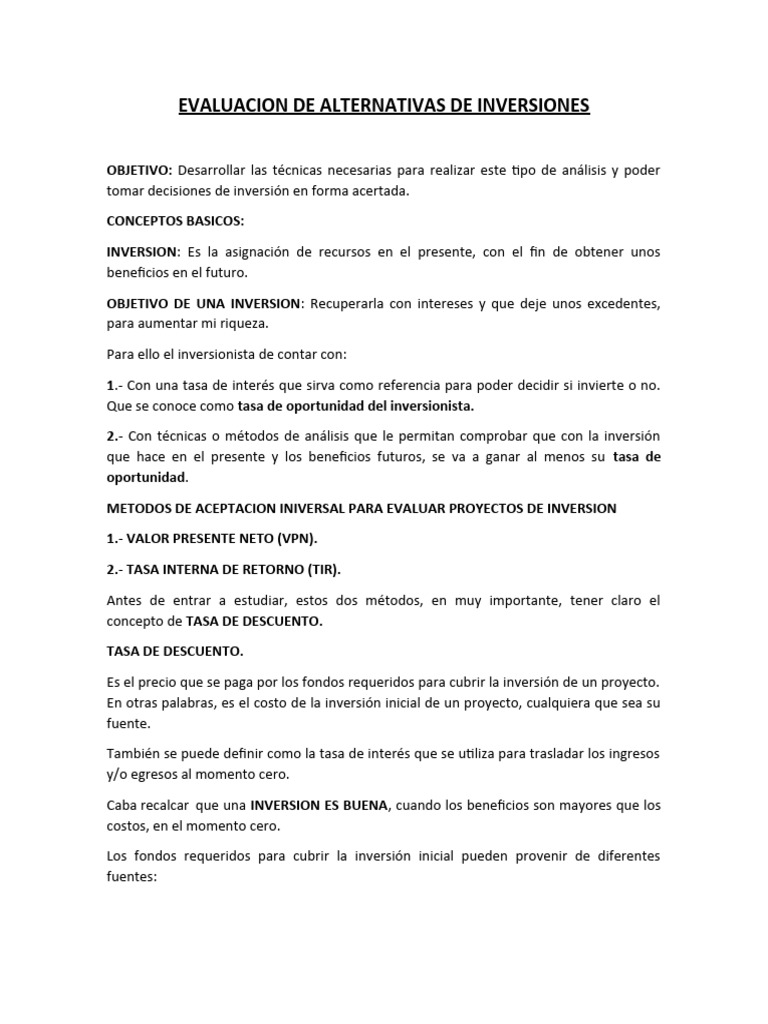 Evaluacion de Inversiones | PDF | Tasa interna de retorno | Valor presente neto