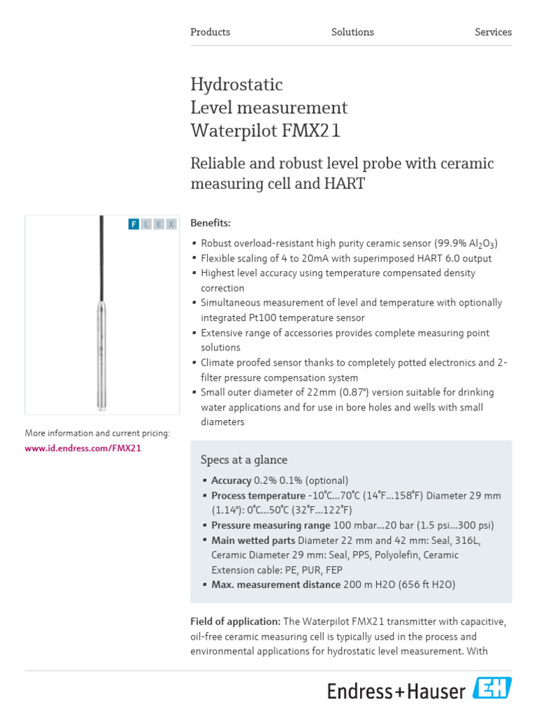 Waterpilot FMX21 Hydrostatic Level Transmitter | PDF | Physical ...