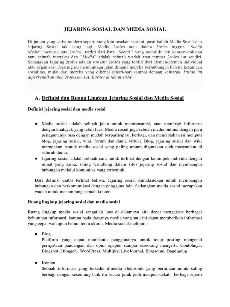 Jejaring Sosial & Media Sosial | PDF