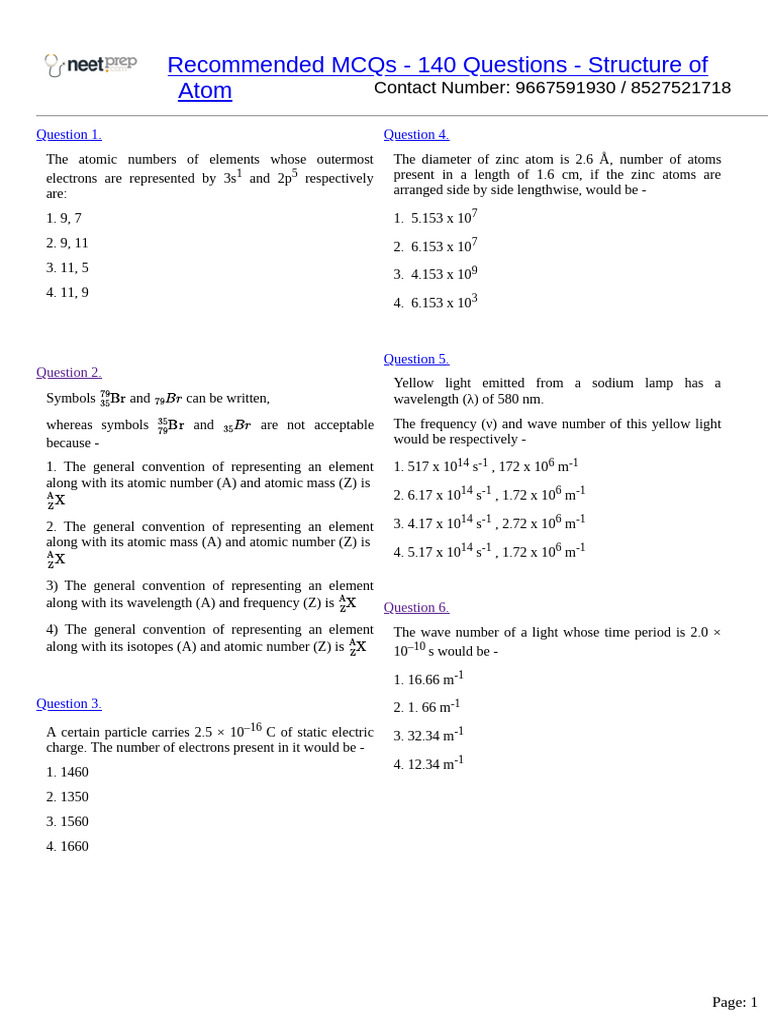 Structure Of Atom Pdf Atoms Electron