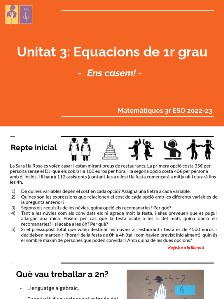 Unitat 3_ Equacions de Primer Grau | PDF