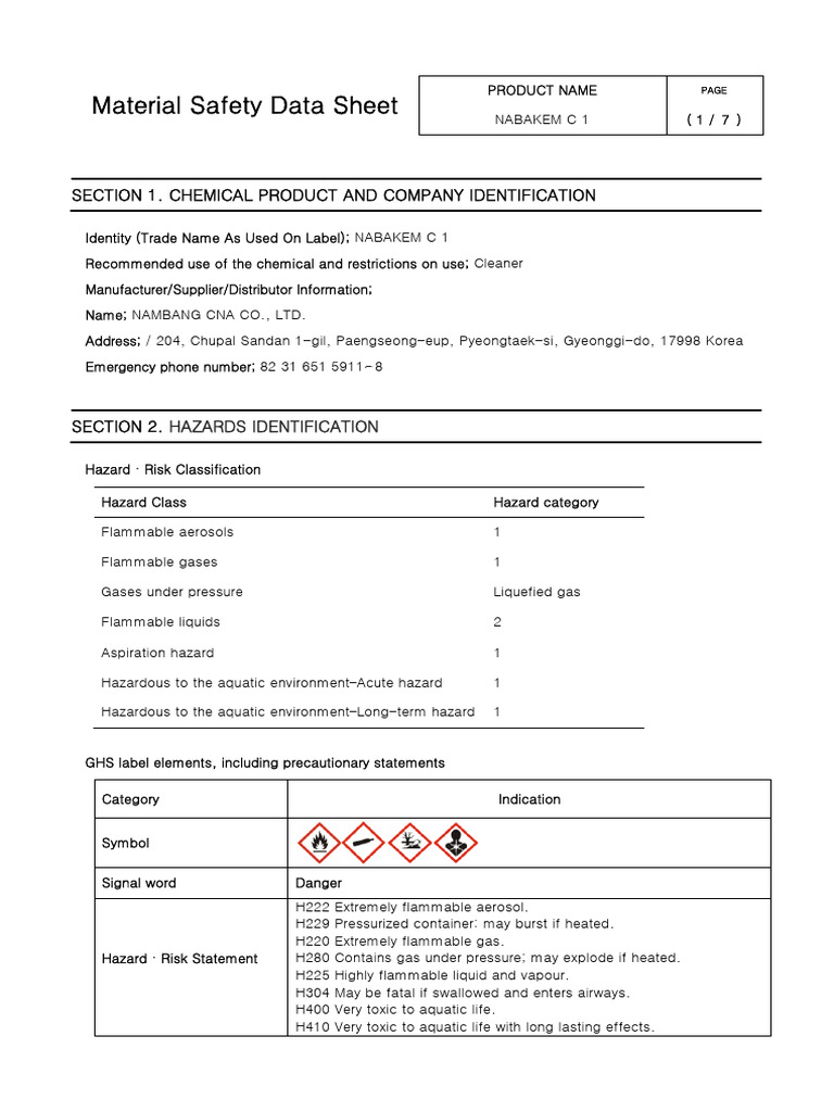 C-1 (12) (GHS) MSDS | PDF | Firefighting | Personal Protective Equipment