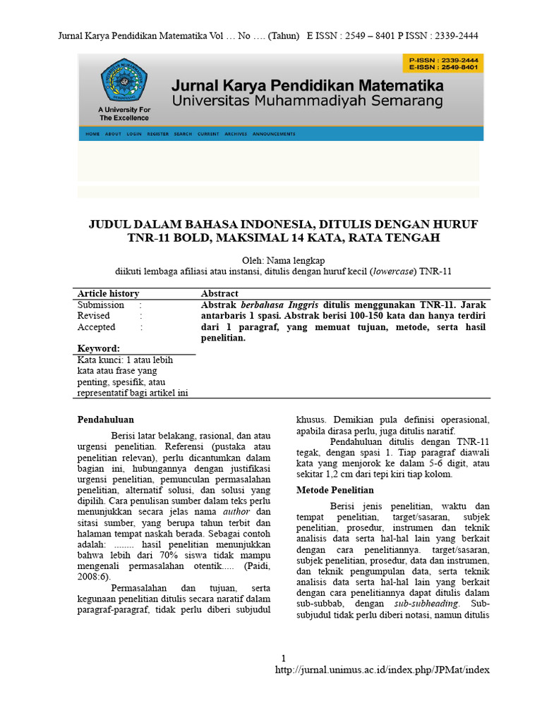Template Jurnal Karya Pendidikan Matematika | PDF