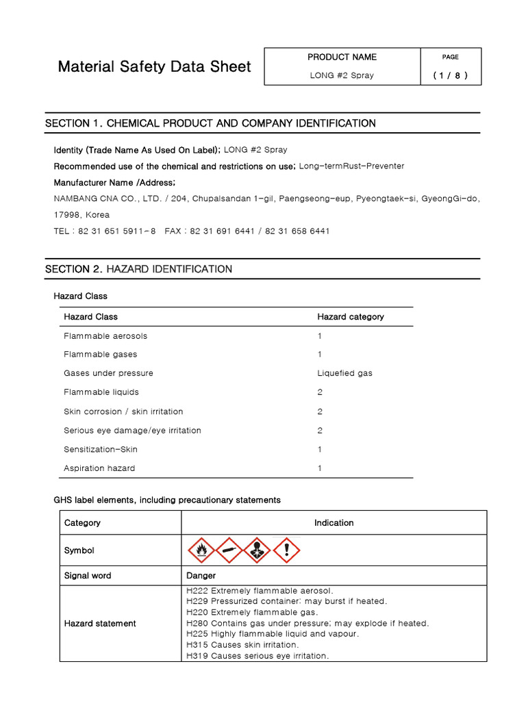 Long#2 (18) (GHS) MSDS | PDF | Firefighting | Personal Protective Equipment