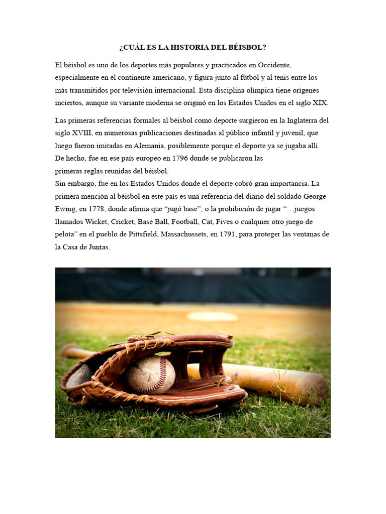 CUÁL ES LA HISTORIA DEL BÉISBOL | PDF | Pelota | Lanzador