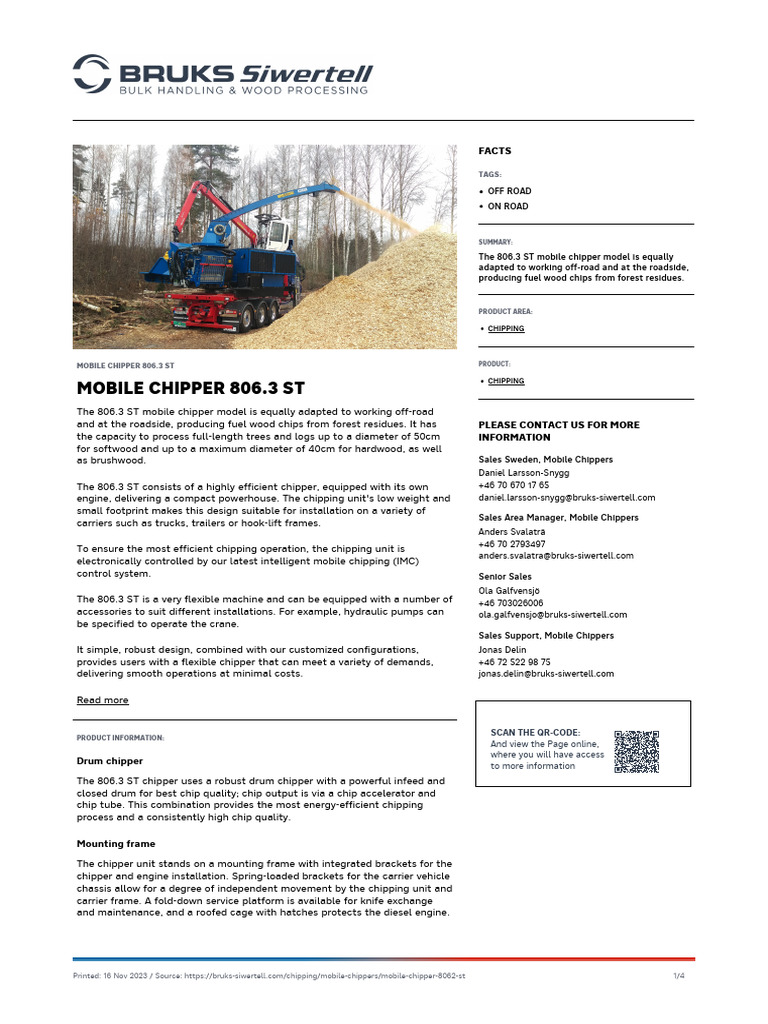 Bruks Siwertell-Mobile Chipper 806.3 ST | PDF | Engines | Diesel Engine
