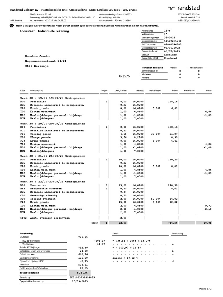 Loonstaat - Individuele Rekening | PDF