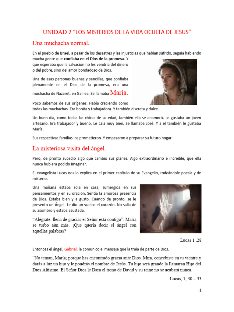 Unidad 3 Los Misterios de La Vida Oculta de Jesus | PDF | María, madre de Jesús | Jesús