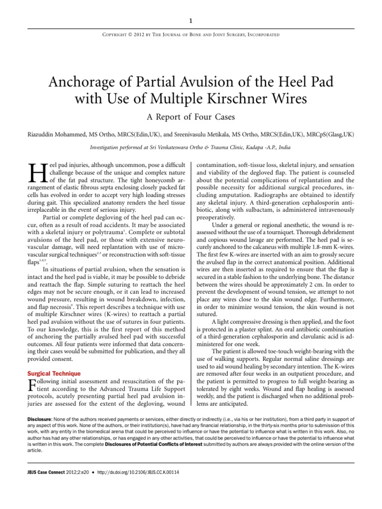 Anchorage of Partial Avulsion of The Heel Pad With Use of Multiple ...