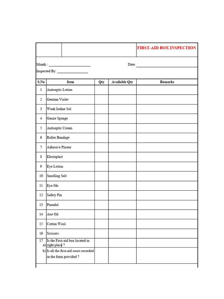 First Aid Inspection Form | PDF