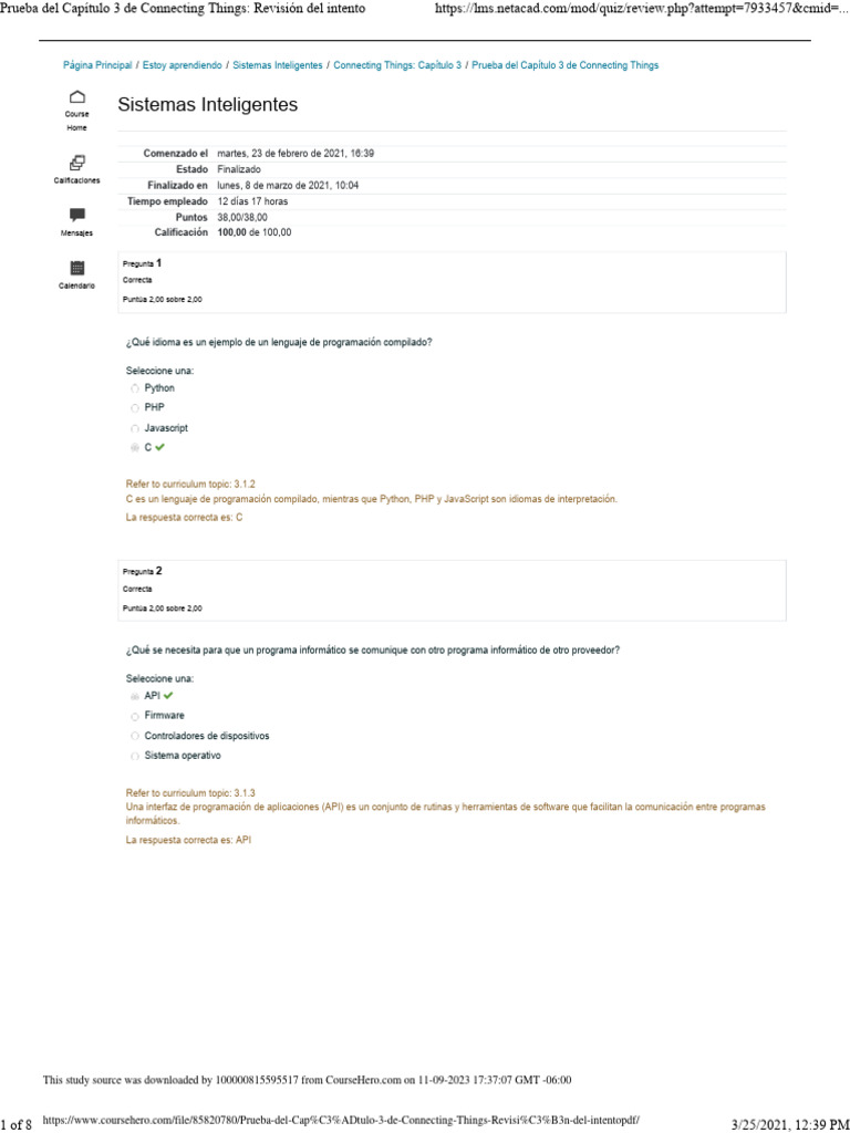 Prueba Del Cap Tulo 3 de Connecting Things Revisi N Del Intento PDF | PDF | Programación ...
