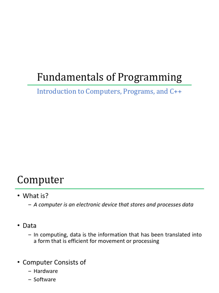 Lec1 - Introduction To Computers, Programs, and C++ | PDF | Computer Data Storage | Central ...
