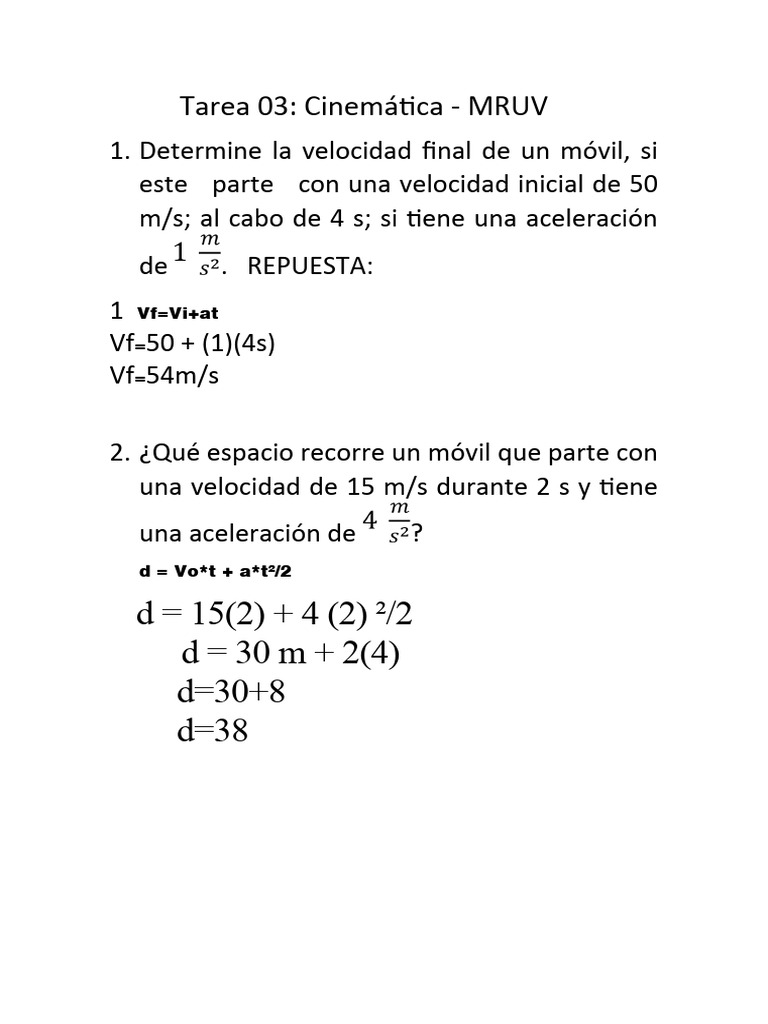 TAREA 03 - CINEMATICA MRUV (1) Juliofabriciocabello | PDF | Tecnología