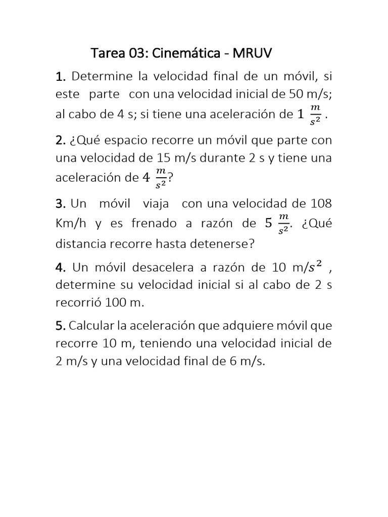 Tarea 03 - Cinematica Mruv | PDF