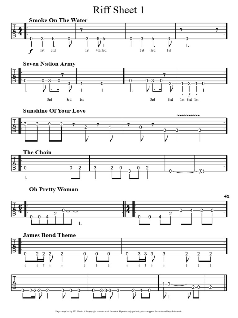 Guitar - Riff Sheet 1 | PDF | Singles | Rock Music