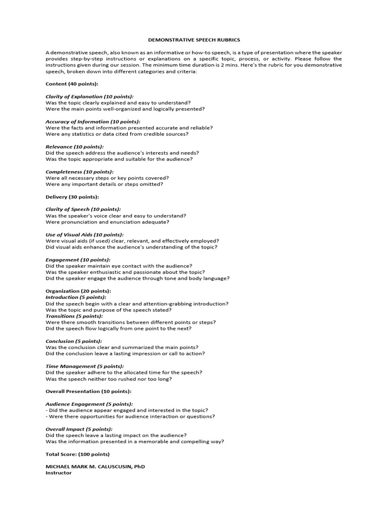 Demonstrative Speech Guide | PDF | Cognitive Science | Communication