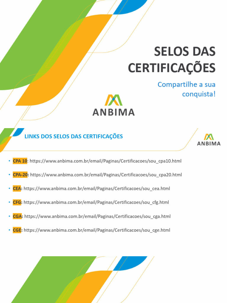 Selos Das Certificacoes ANBIMA | PDF | Negócios