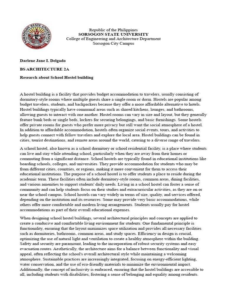 Research On School Hostel Building Pdf Dormitory