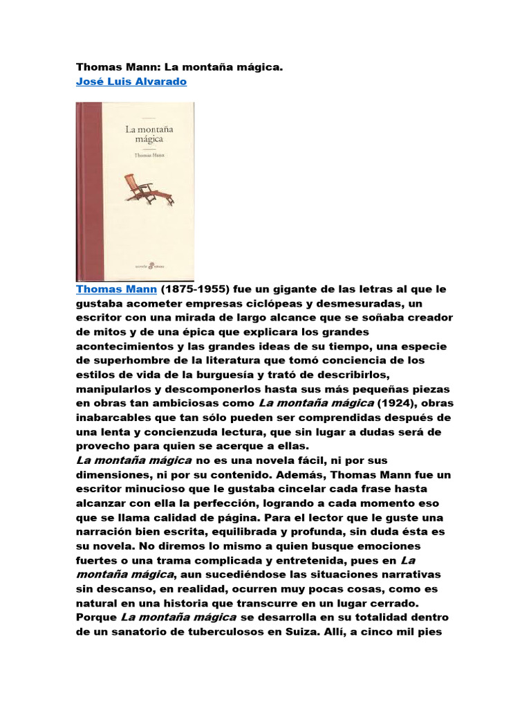 José María Álvarez: La Montaña Mágica, de Thomas Mann. | PDF