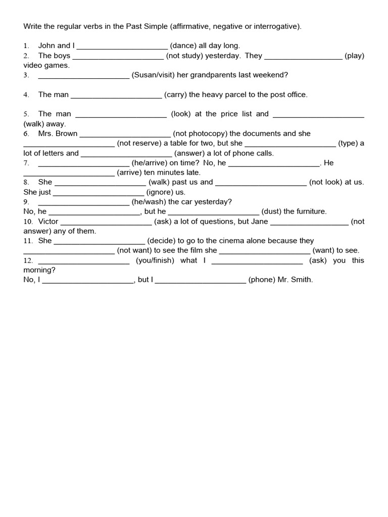 Past-Simple-Regular-Verbs-exercises | PDF