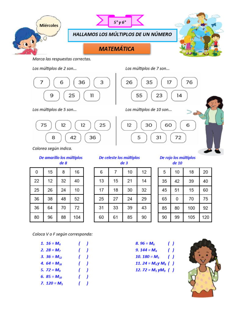 5° y 6° Miércoles 17 Ficha Hallamos Los Multiplos de Un Numero | PDF