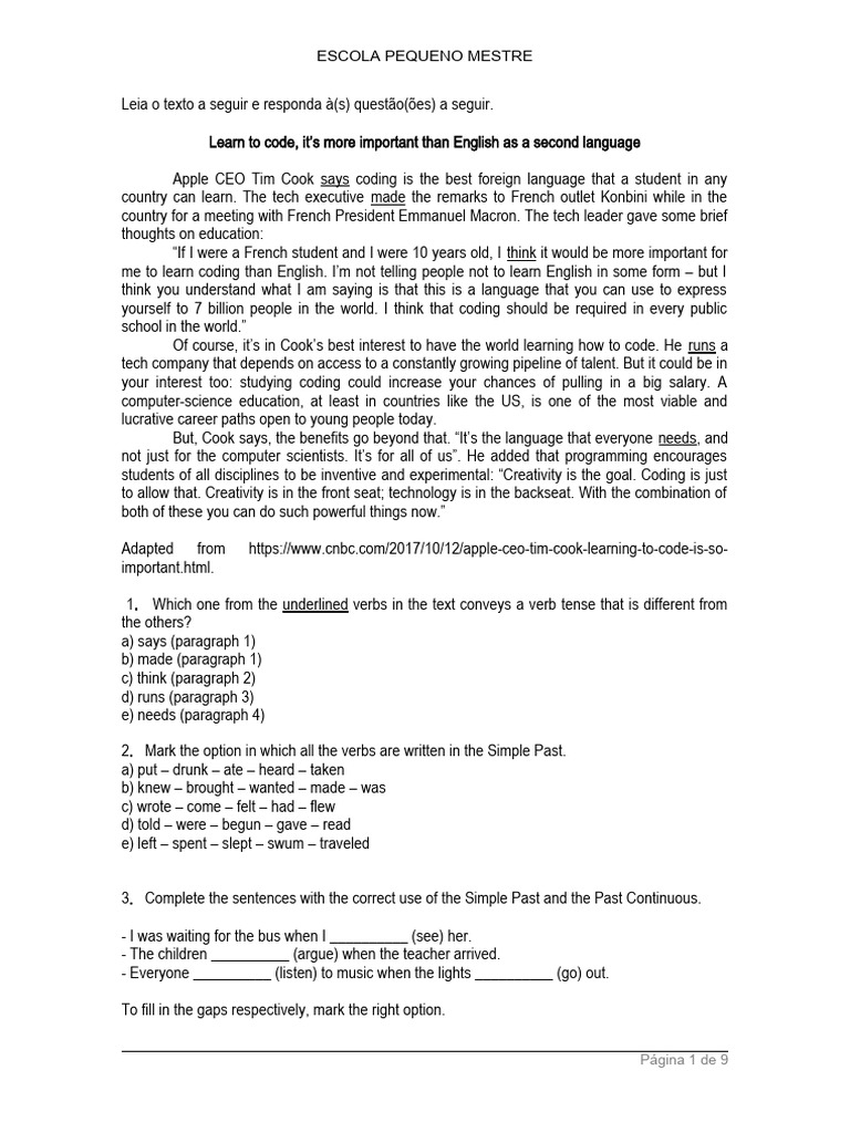 Simple Past 8º Ano Pdf