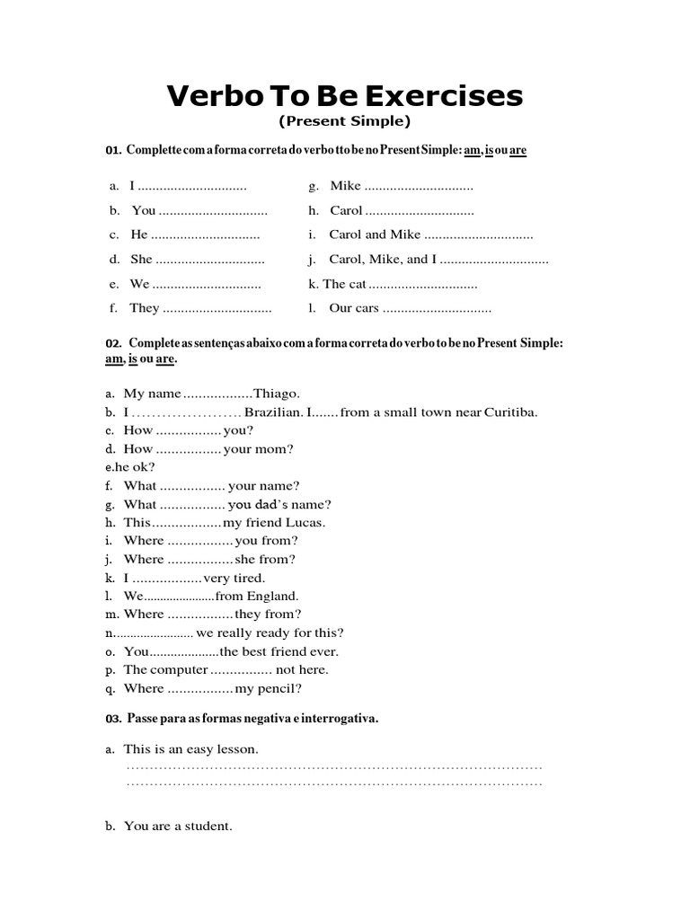 6º Ano- To Be Exercises- | PDF