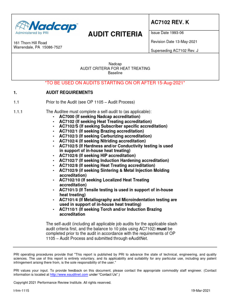 AC7102 Rev K For Use On Audits On or After 15-Aug-2021 | PDF | Heat ...