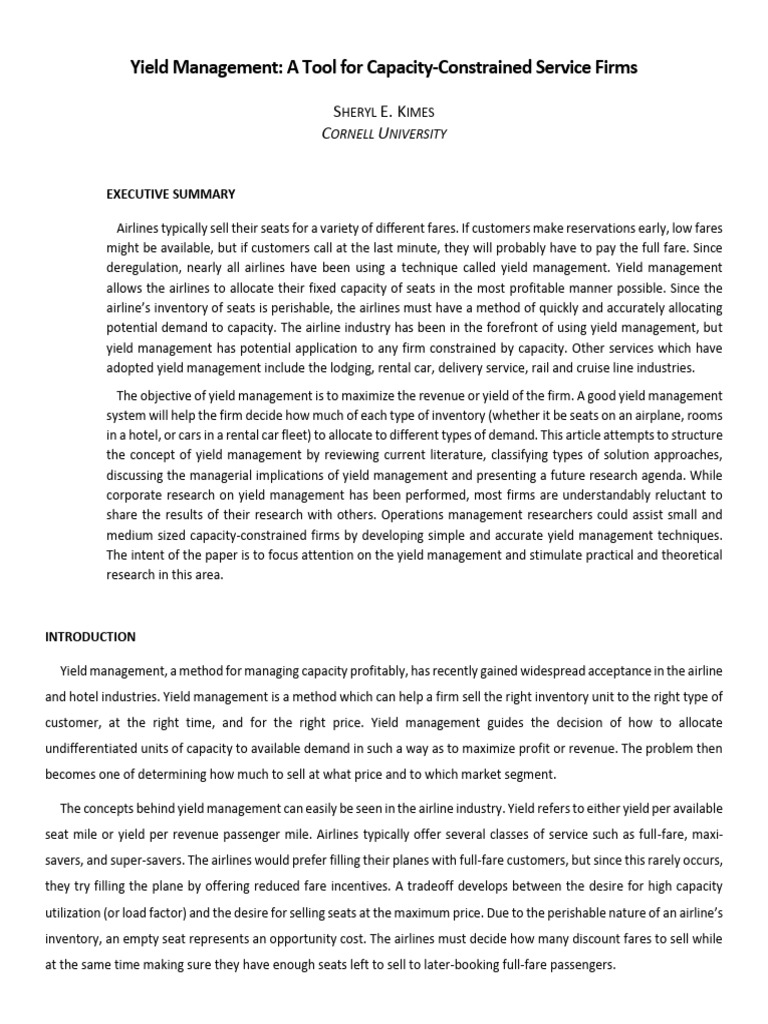 Kimes56 Yield Management | PDF | Mathematical Optimization | Linear Programming