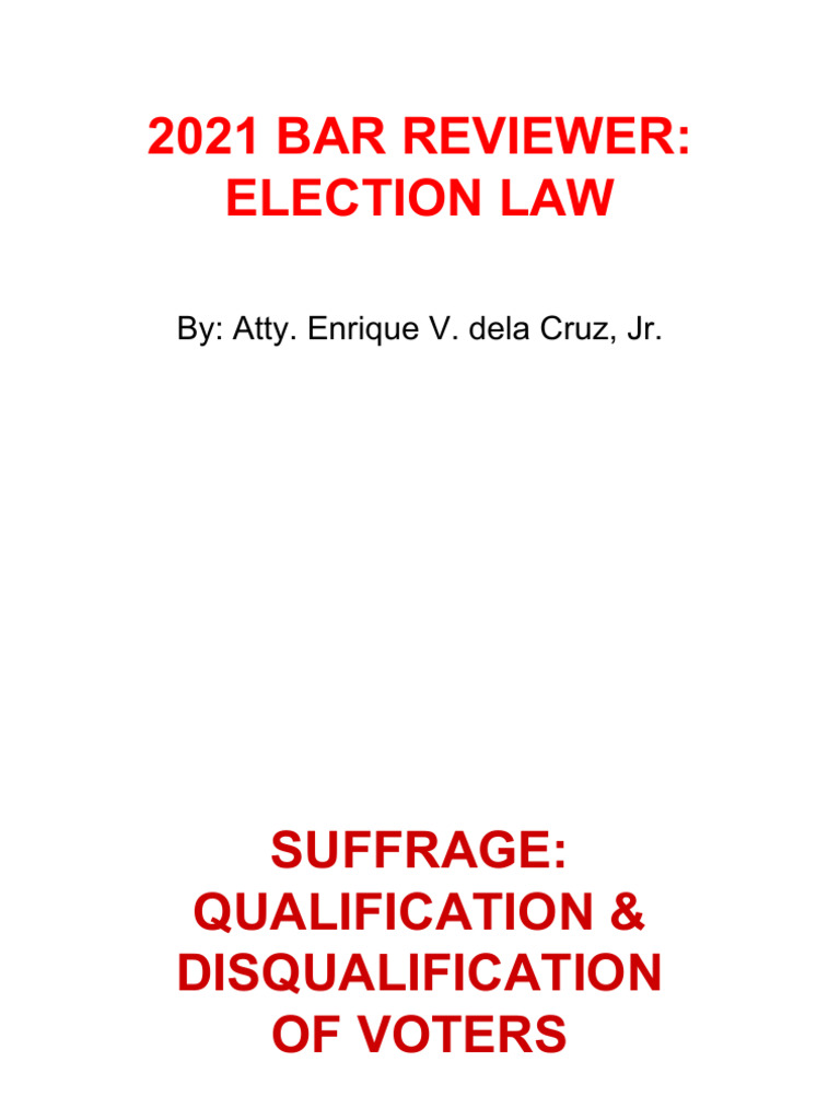 Bar Reviewer On Election Law | PDF | Initiative | Elections