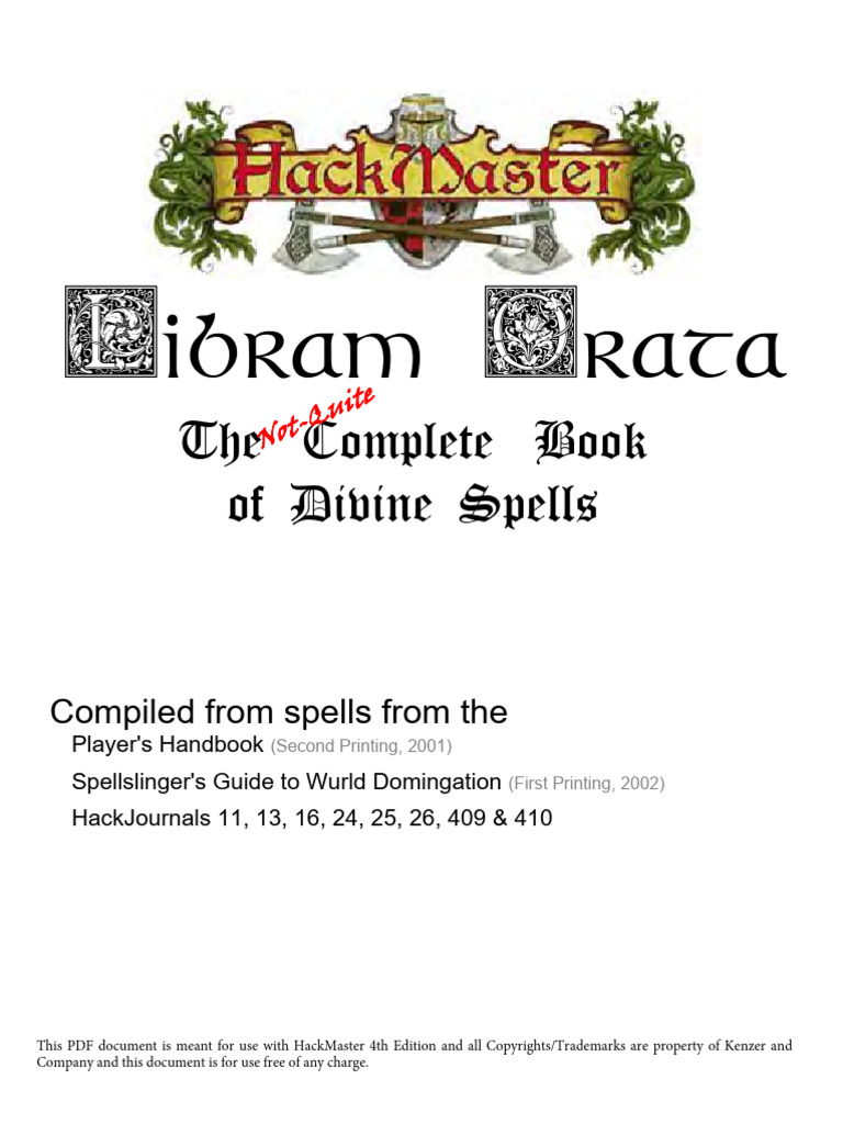 Complete Book of Divine Spells - Libram Orata - Hackmaster 4e | PDF