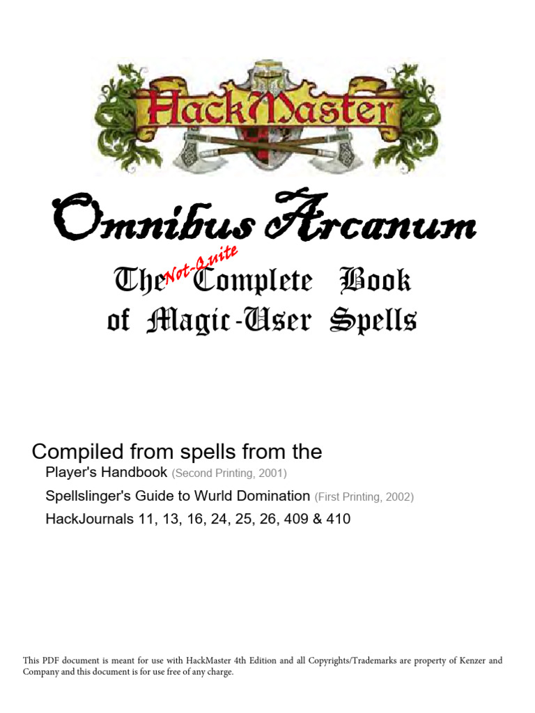 Complete Book of Arcane Spells - Omnibus Arcanum - Hackmaster 4e | PDF | Occult | Supernatural