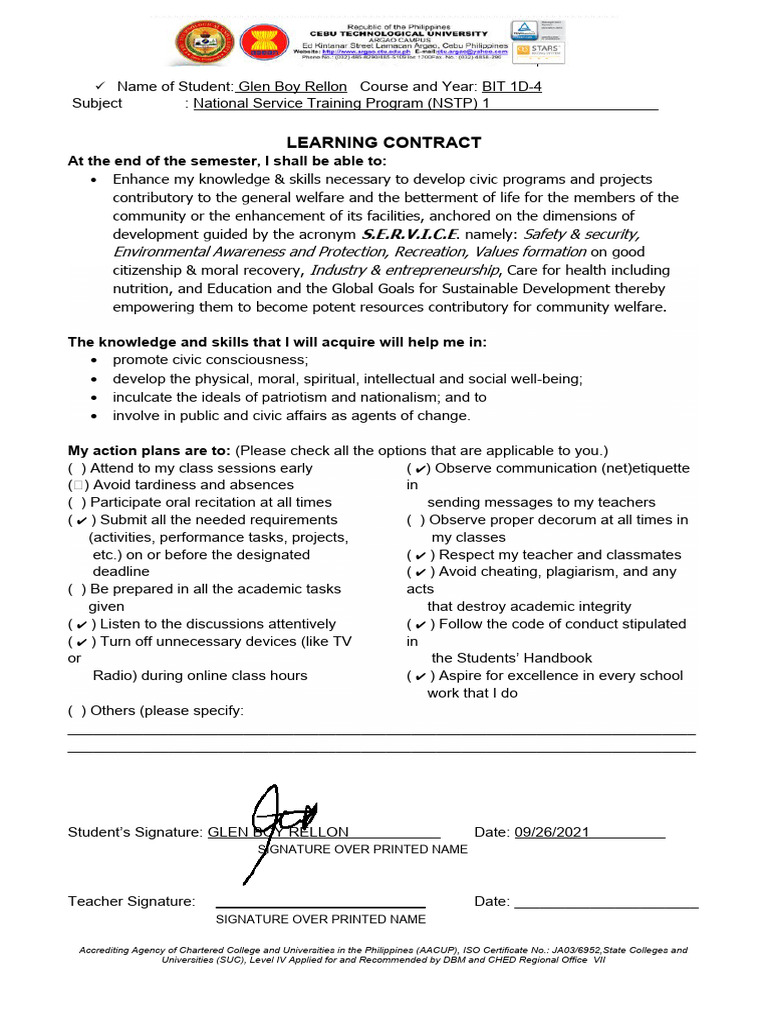 Learning Contracts Updated | PDF