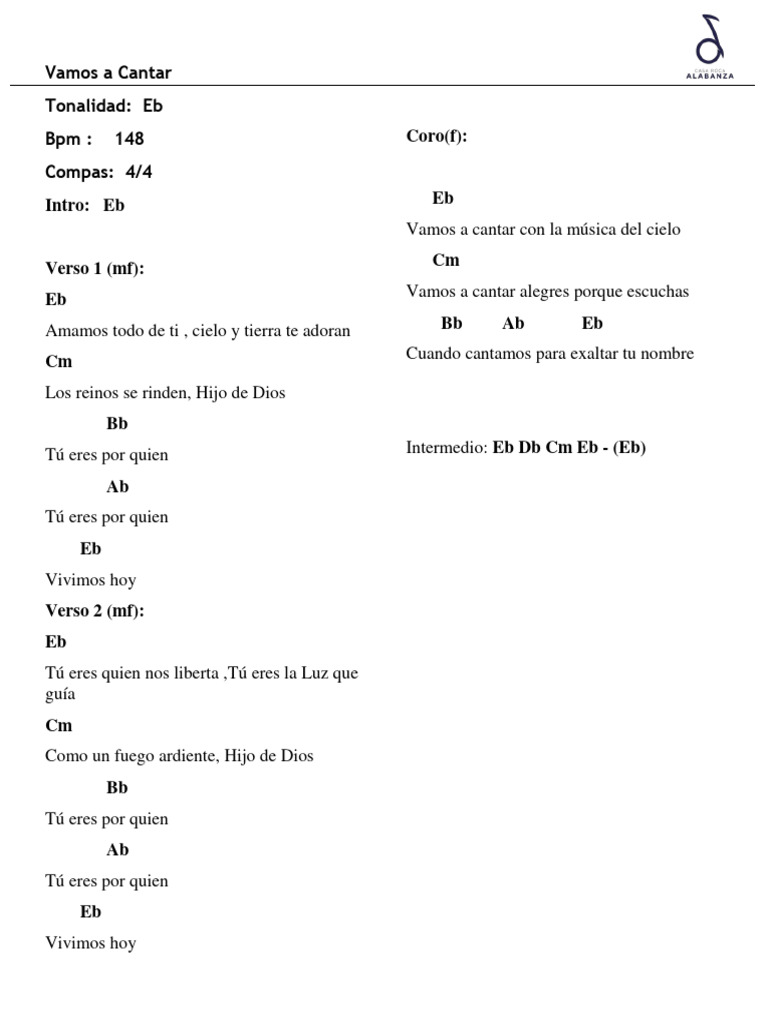 En Espiritu y Verdad Vamos A Cantar Eb 148 BPM | PDF | Artes del ...