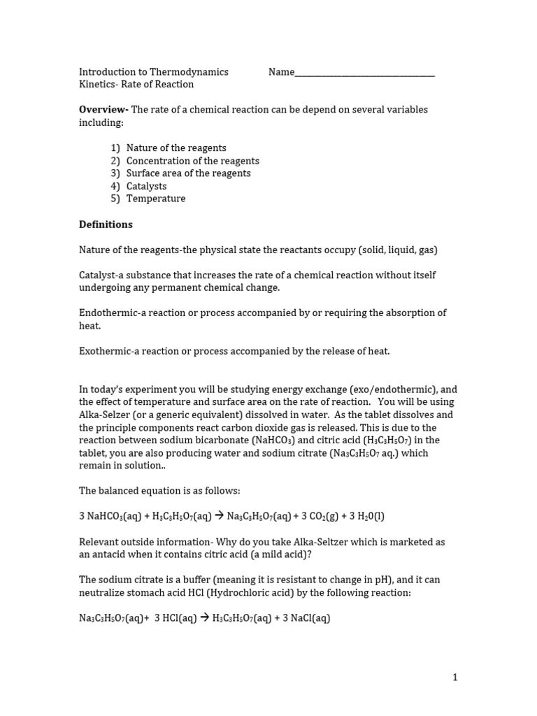kinetics---reaction-rates---alka-seltzer | PDF | Acid | Hydrochloric Acid