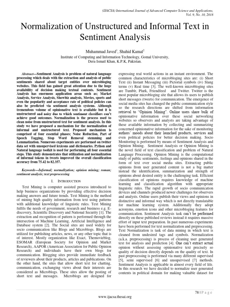 Paper 11-Normalization of Unstructured and Informal Text | PDF | Part Of Speech | Machine Learning